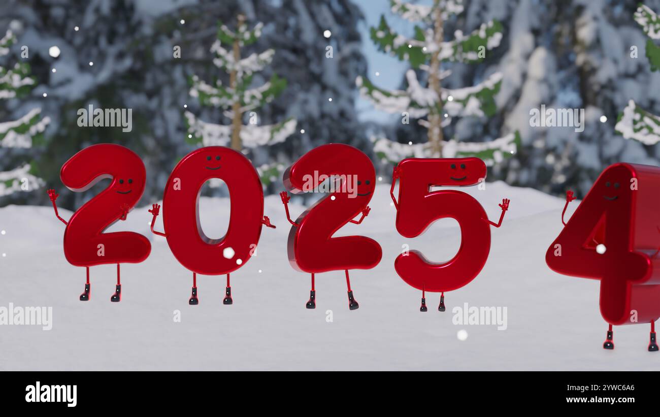 Bonne année 2025.Nouvelle année numéro amusant illustration 8k. Au ...