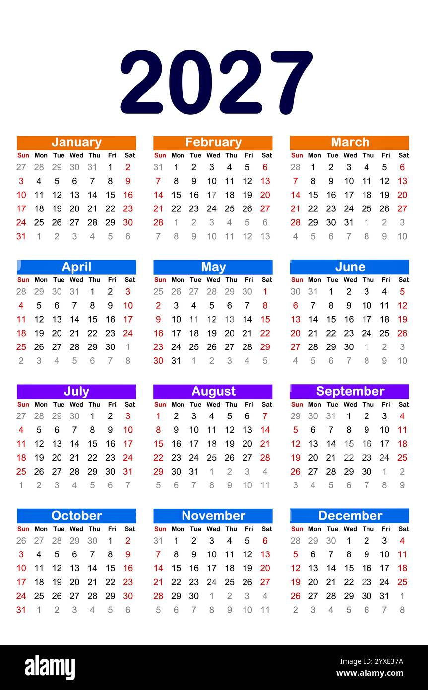 Calendrier annuel 2027 simple et propre, parfait pour la planification et la planification ...