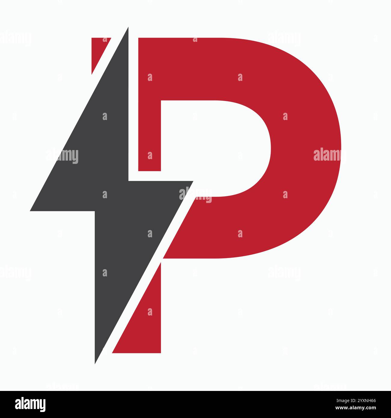 Lettre P initiale avec symbole de boulon de tonnerre. Modèle de vecteur de symbole électrique d ...