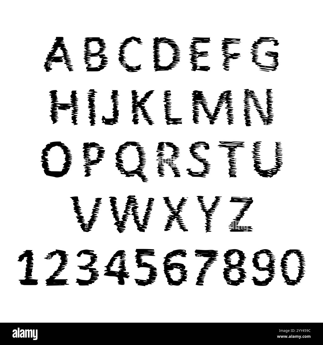 Lettres et chiffres de l'alphabet latin dessinés à la main. Majuscules ...