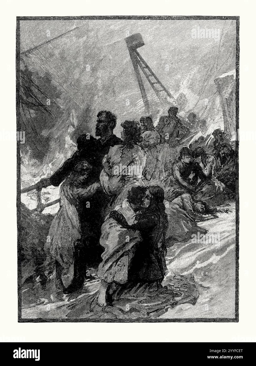 Une ancienne gravure du naufrage du SS Schiller, lorsqu'il a heurté le ...