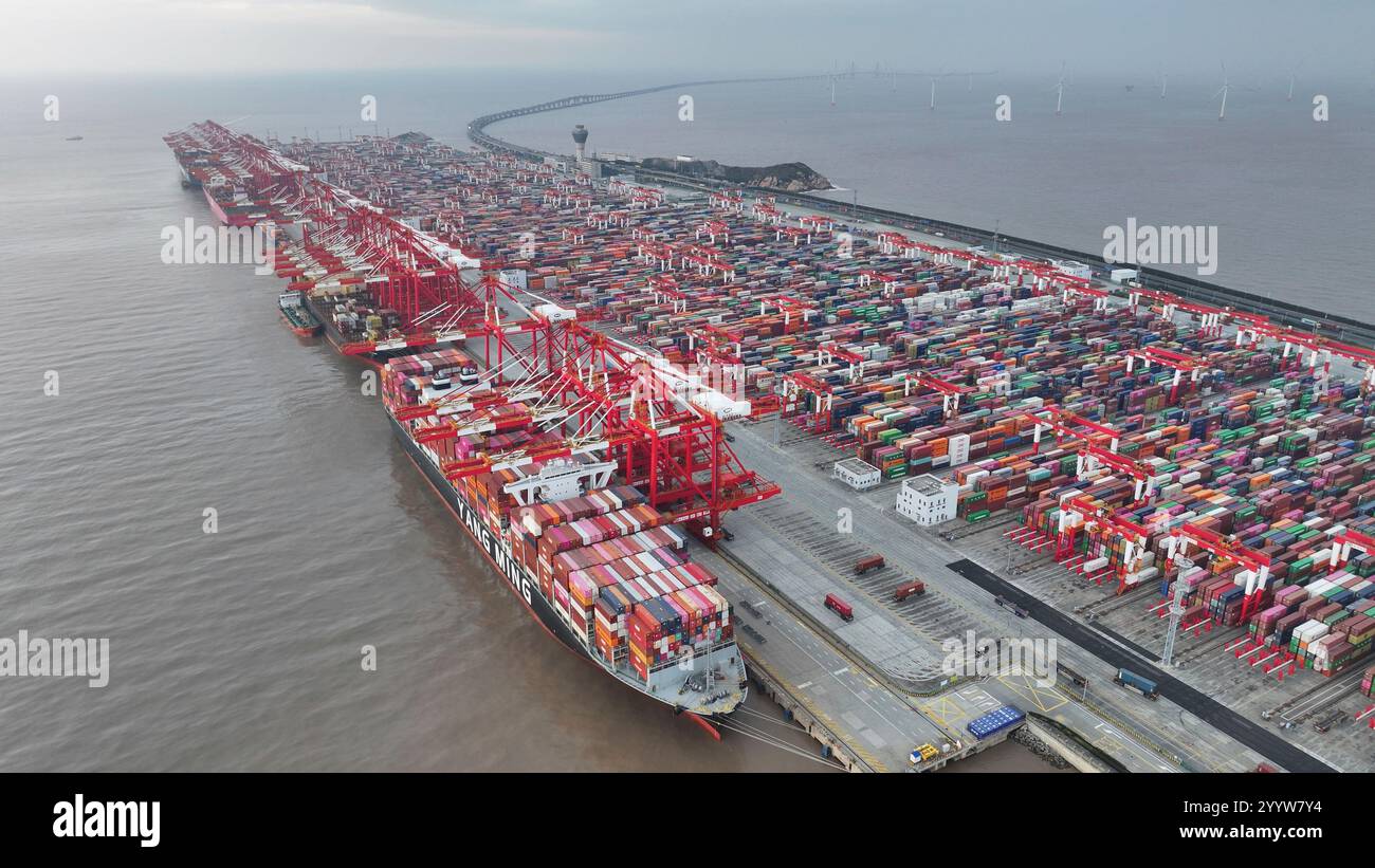 An aerial view of Yangshan Port Terminal Four in Shanghai, China Sunday ...