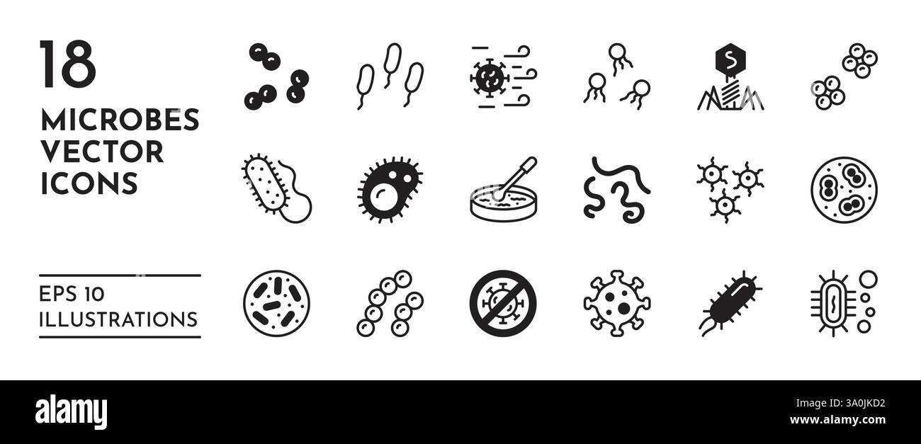 Icône maladie. Logo microbiologie. Microbe de la maladie. Bactéries et ...