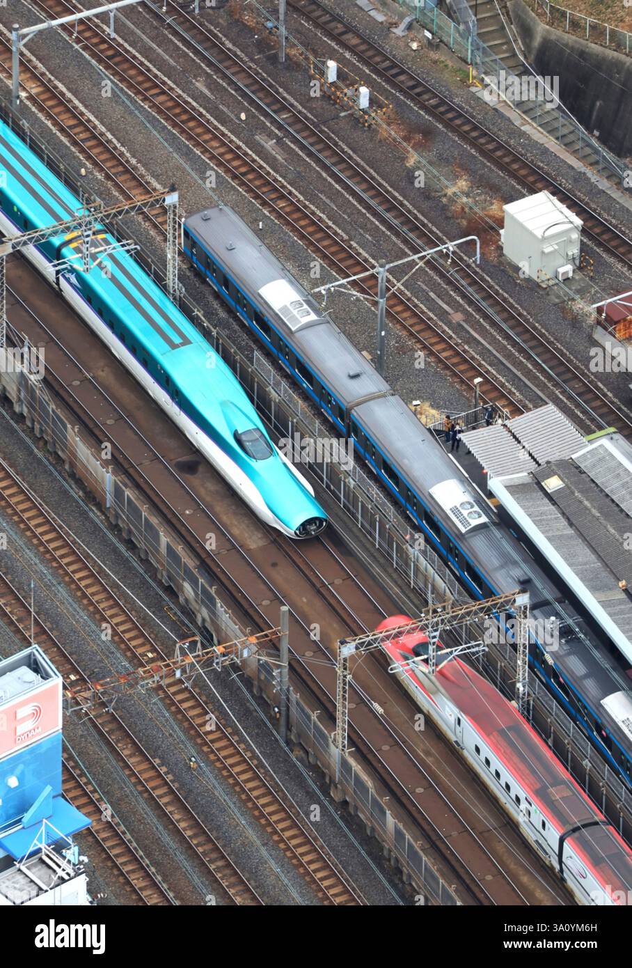 An aerial photo shows the uncoupled Tohoku Shinkansen (bullet train ...