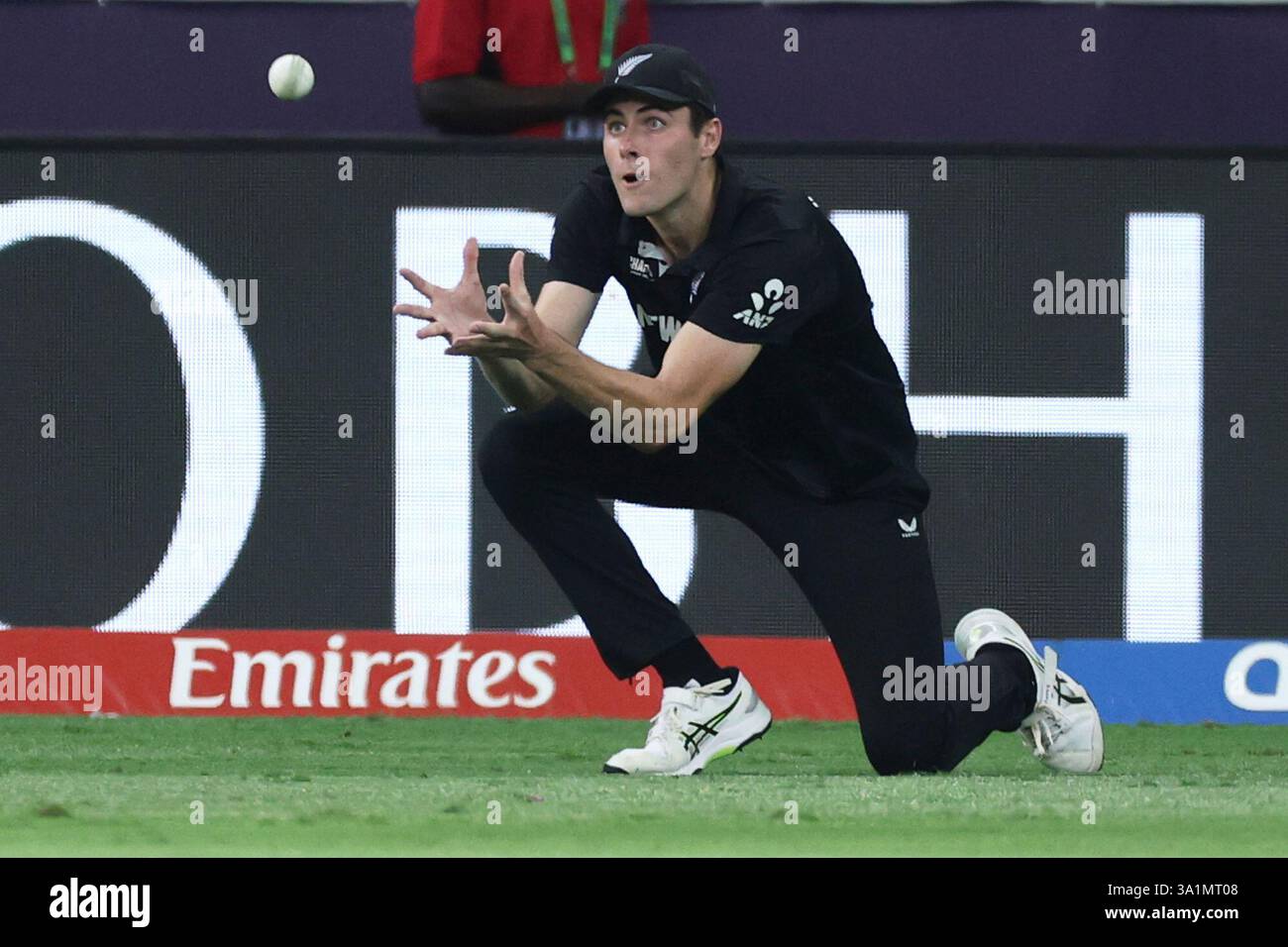 New Zealand's Will O'Rourke prepares to take the catch of India's Axar ...