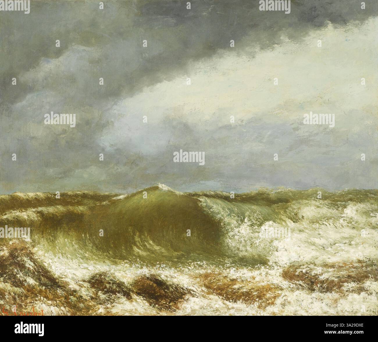 'La vague' (la vague) de Gustave Courbet dépeint un paysage marin spectaculaire, montrant une ...