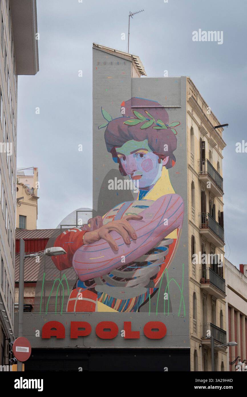 Mural of the god Apollo on the facade of the Apollo hall, on March 12 ...