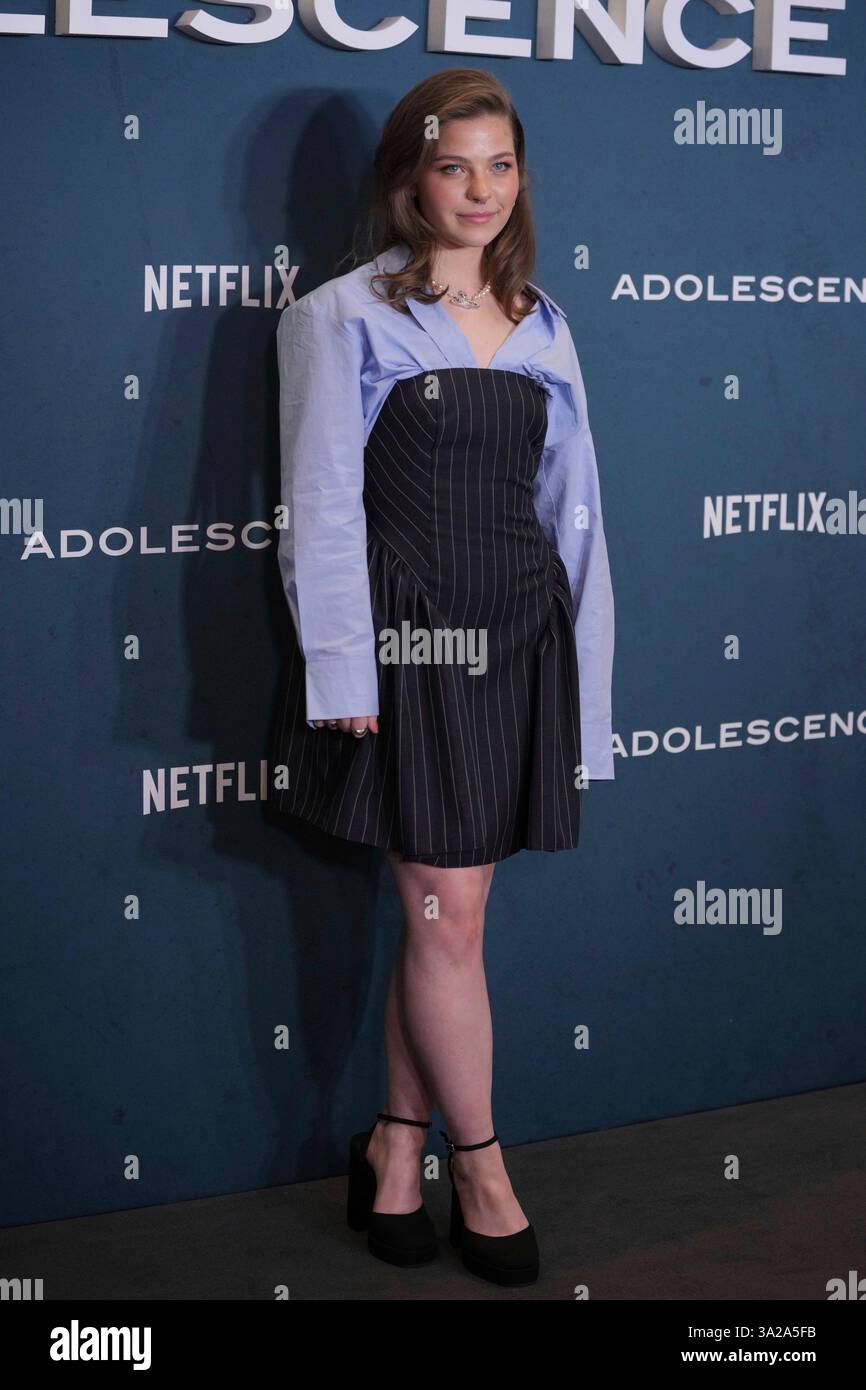 Amelie Pease poses for photographers upon arrival at the special screening for "Adolescence" in ...