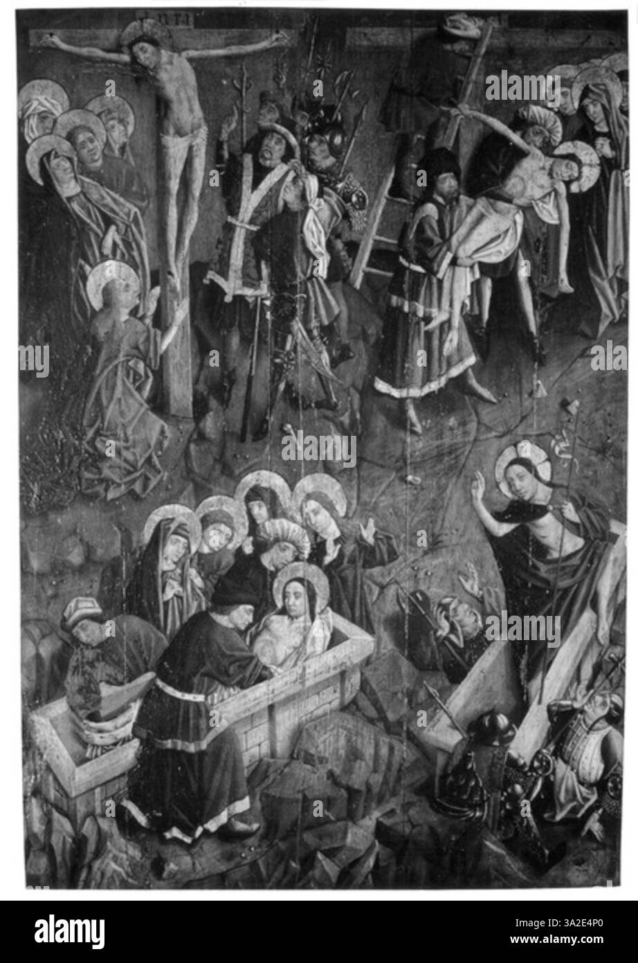 Cette œuvre anonyme représente des scènes clés de la passion du Christ ...