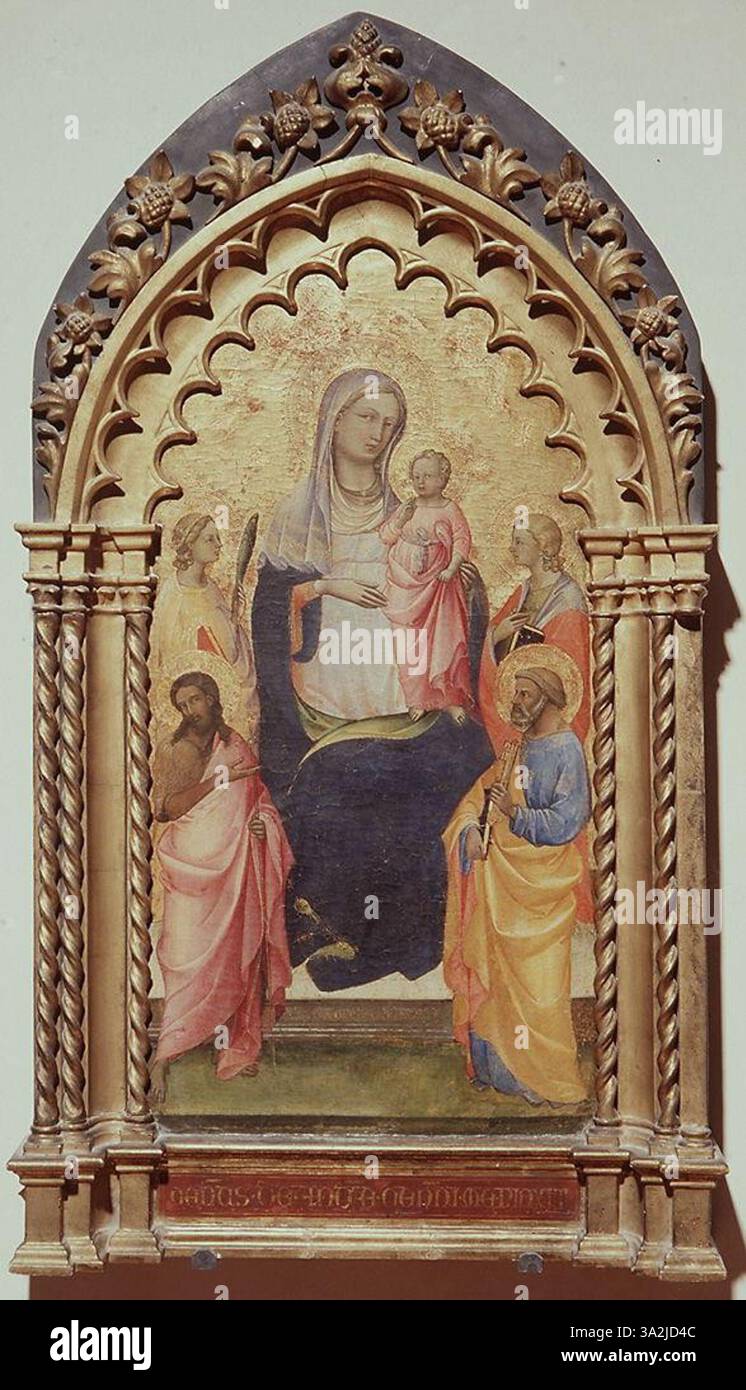 Madonna con Bambino de Lorenzo Monaco (Madonna à l'enfant) met en scène ...