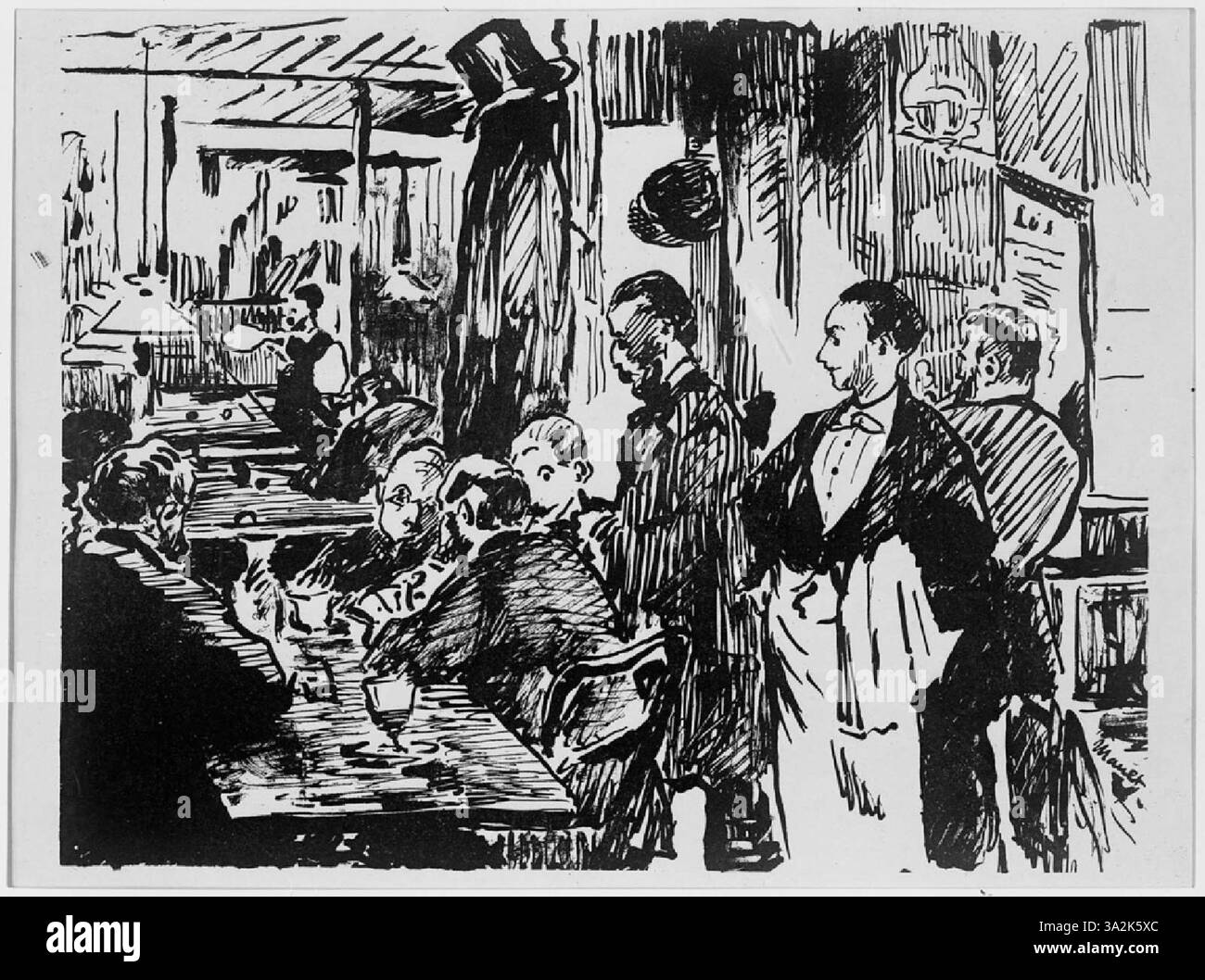 Une peinture d'Édouard Manet, représentant une scène dans un café avec ...