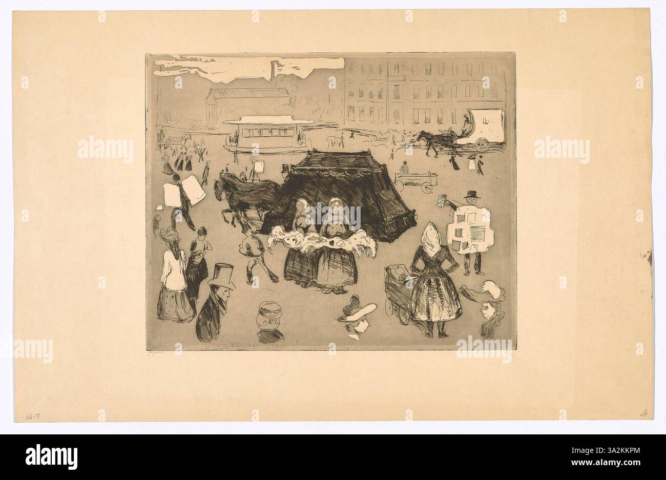 Dans cette scène, Munch juxtapose le corbillard, symbolisant la mort ...