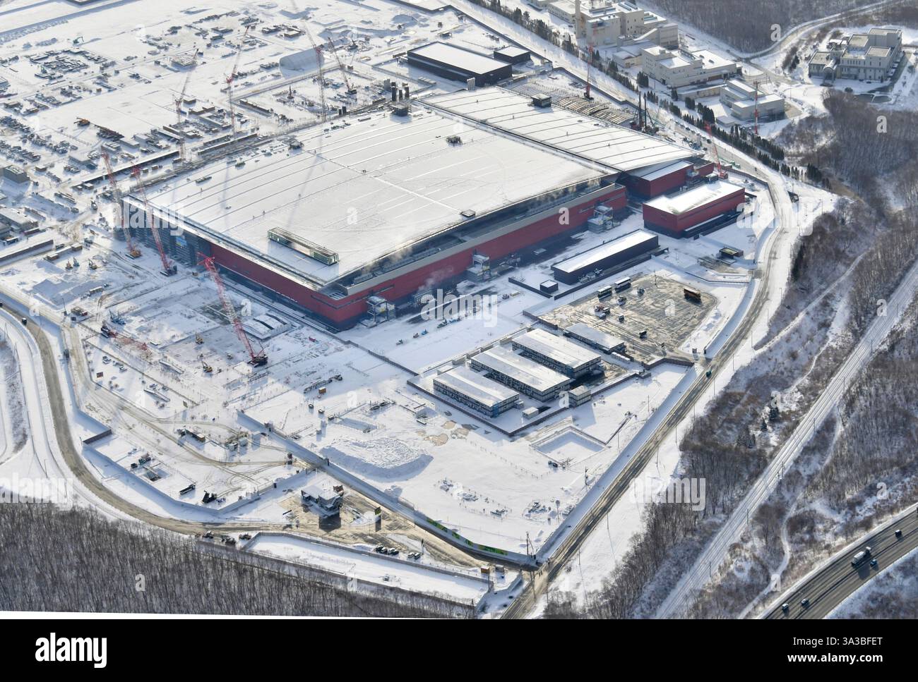 An aerial photo shows the IIM-1 of Rapidus, a research and development, and manufacturing base ...