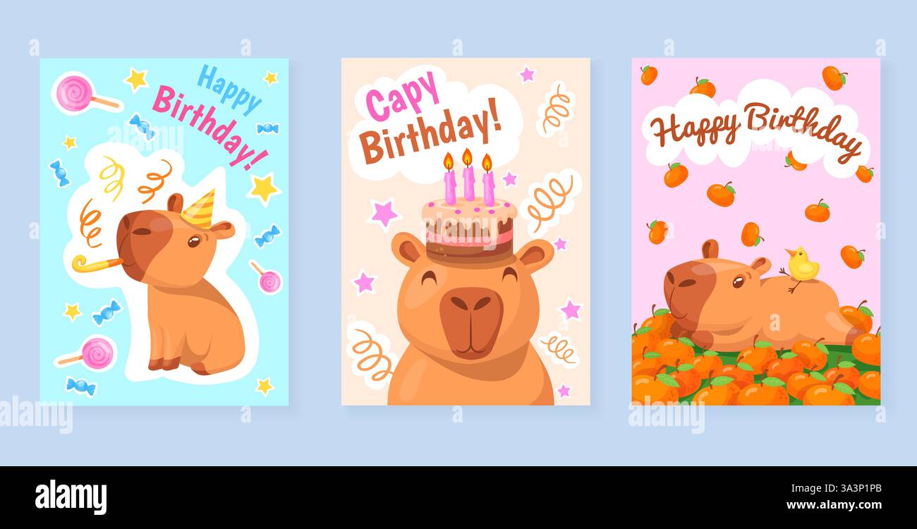 Cartes capybara. Capybaras fête d'anniversaire carte de voeux affiches ...