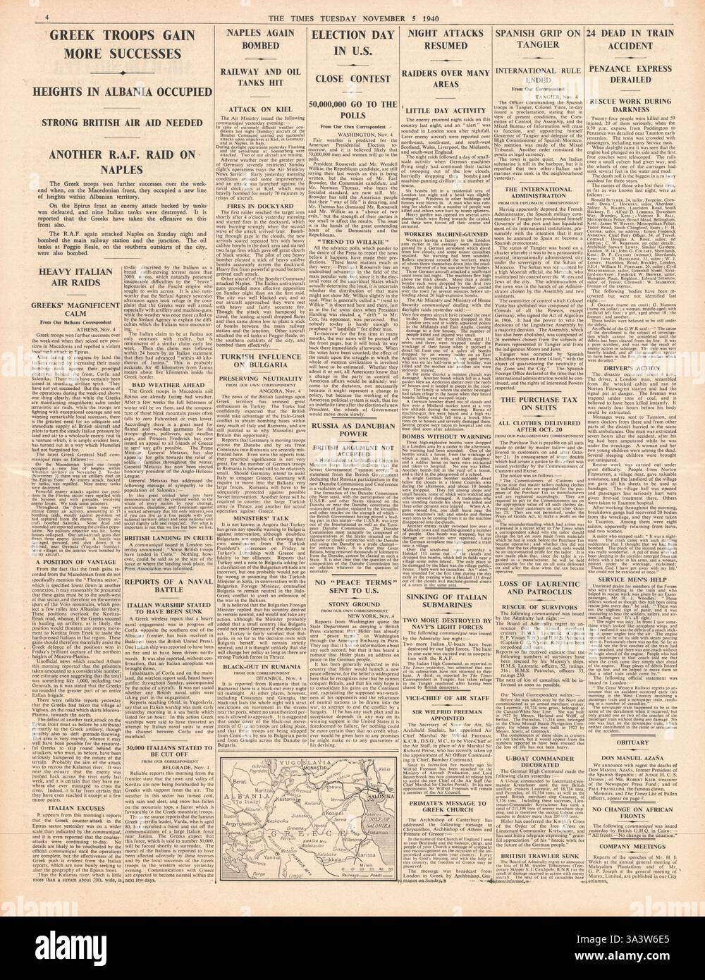 1940 page 4 le Times Greek Army avance en Albanie, les navires ...