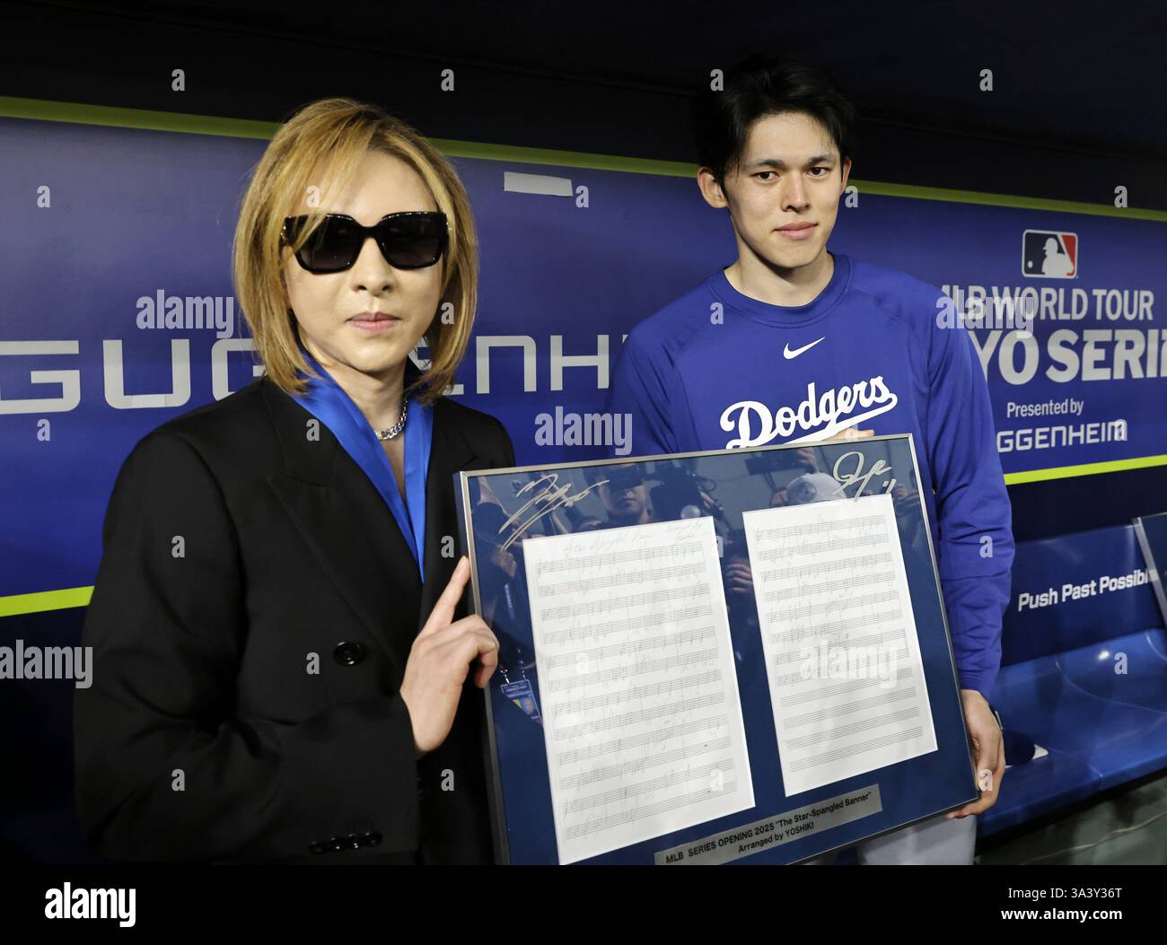 YOSHIKI, the leader of the Japanese rock band "X JAPAN," and the Los Angeles Dodgers pitcher ...