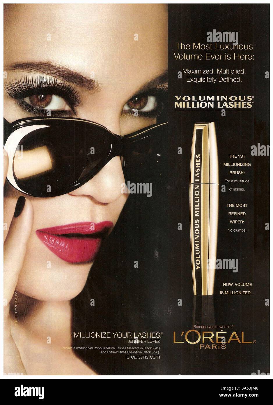 2011 Jennifer Lopez pour L'Oréal Paris volume million Lashes print ad ...