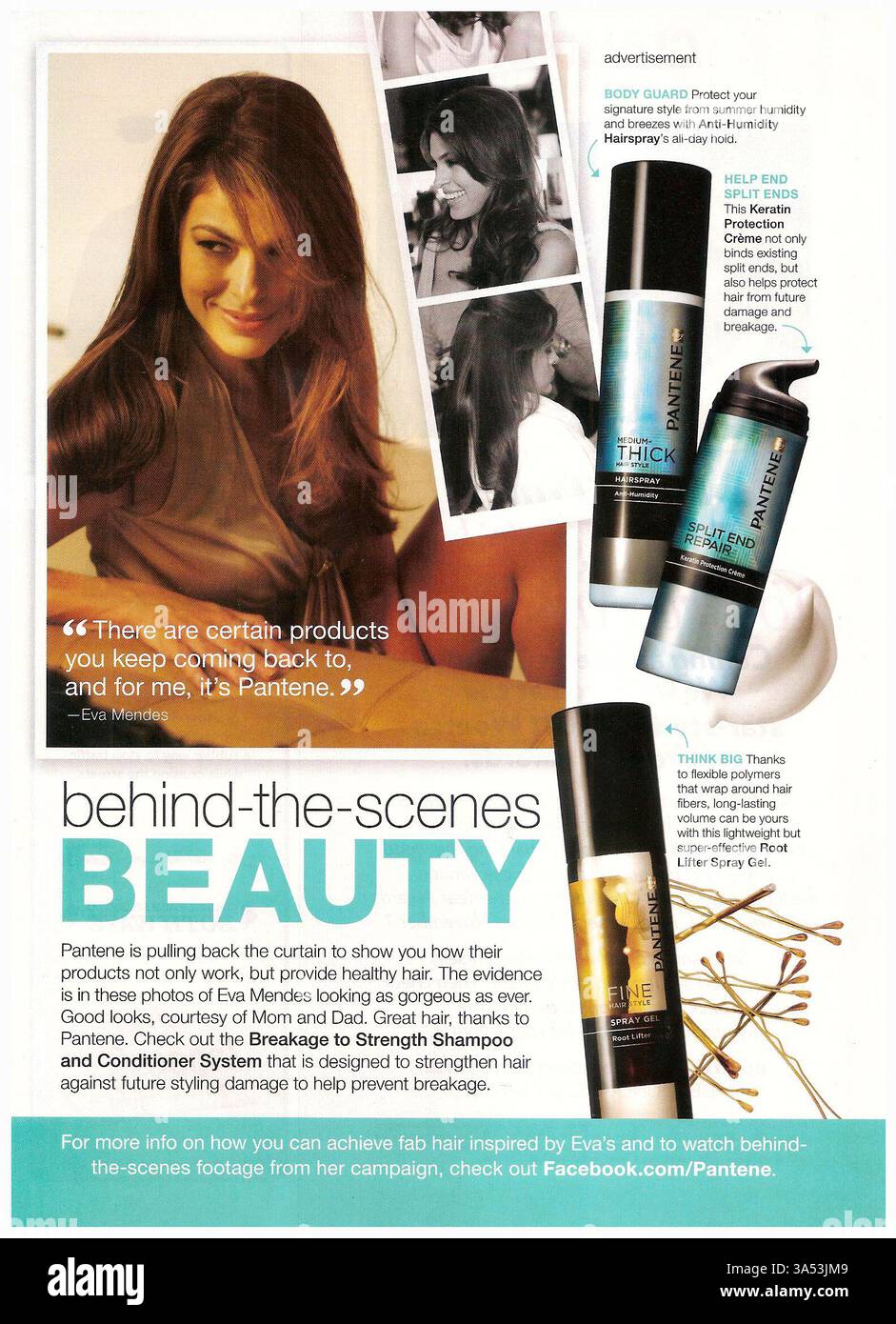 2011 Eva Mendes pour Pantene Fine Haircoiffure gel & Hairspray print ad ...