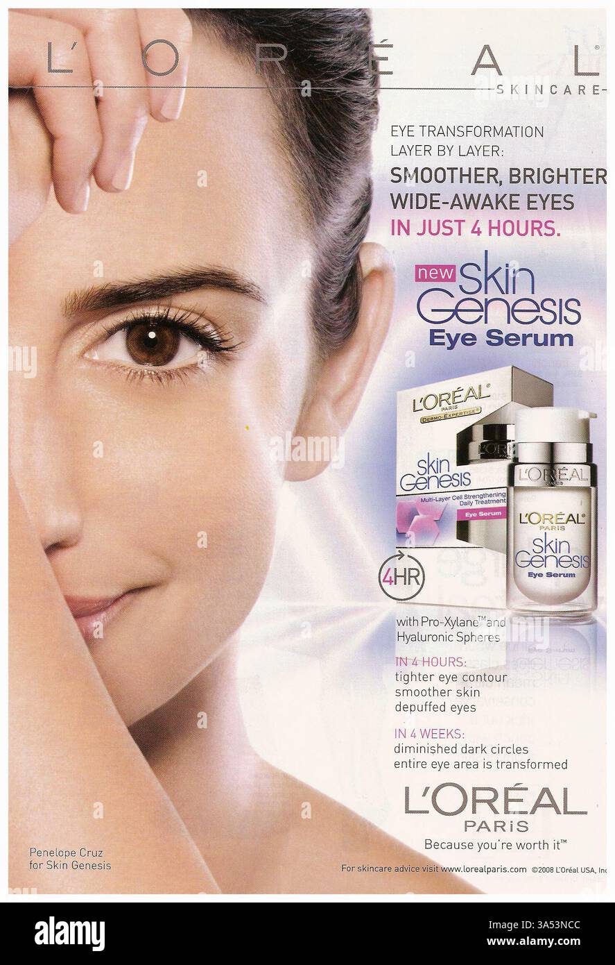 2008 Penelope Cruz - L'Oreal Skincare Skin Genesis Eye Serum ad Photo ...