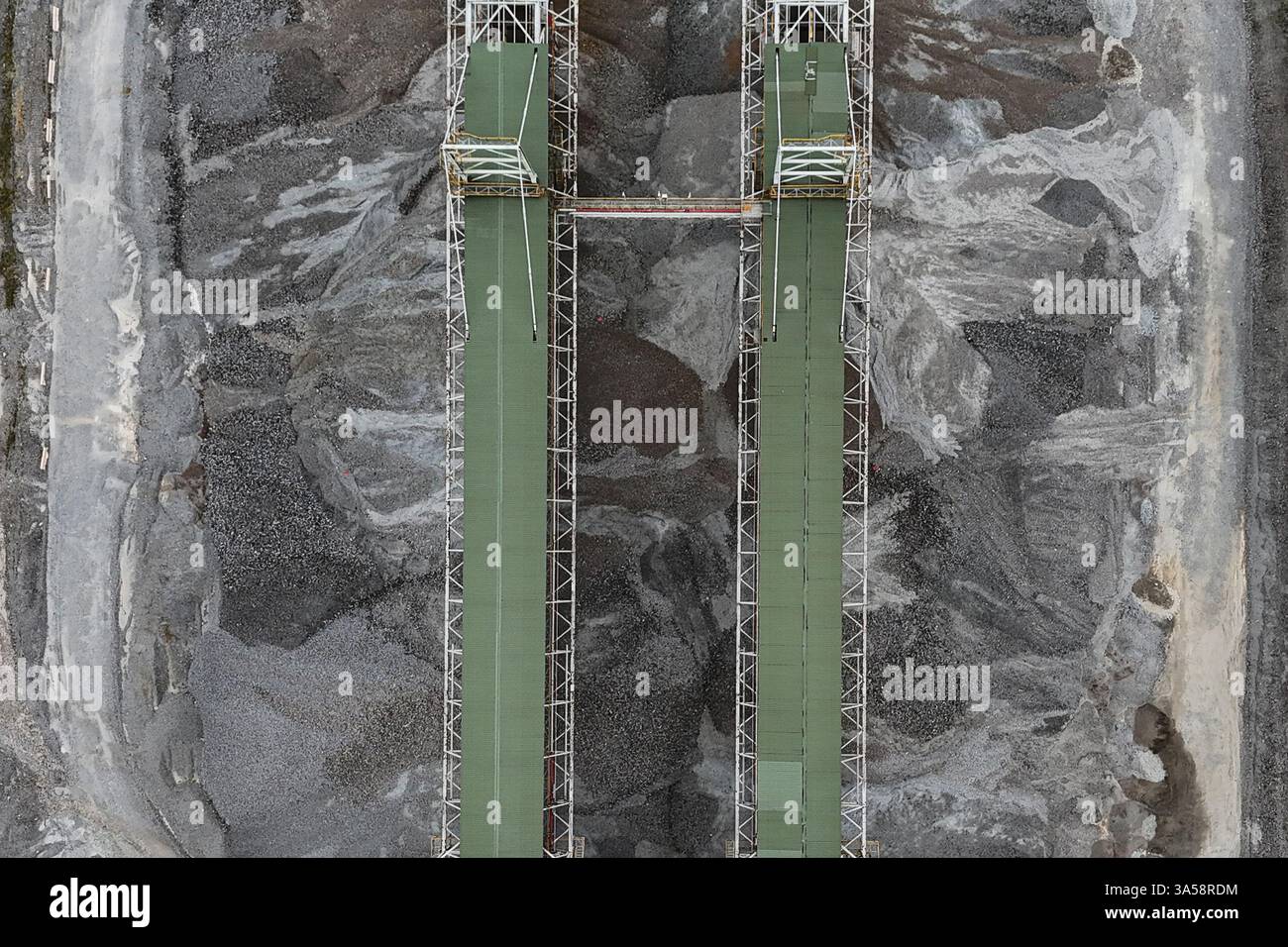 Mineral conveyor belts at the processing plant in the Cobre Panama copper mine during a press ...