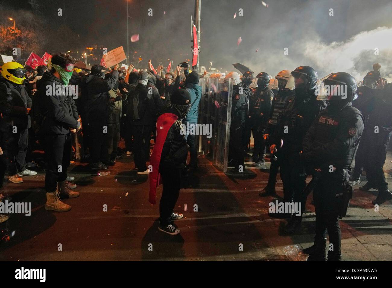 Protesters face off anti riot police officers during a protest after ...