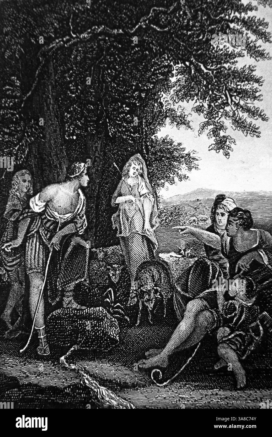 Gravure sur acier de Jacob rencontre Shepherd Rachel au puits de Haran ...