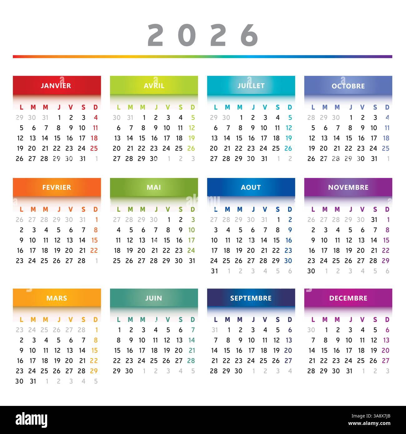 Calendrier 2026 français Banque de photographies et d’images à haute ...