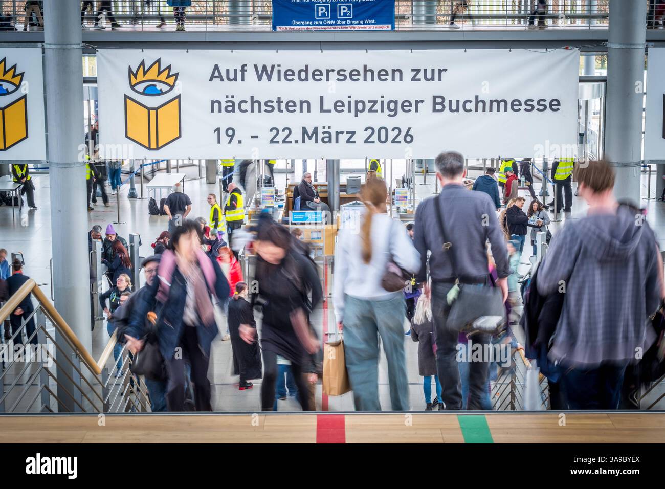 Letzter Tag der Buchmesse 2025. Hinweis auf die Messe 2026, welche vom ...