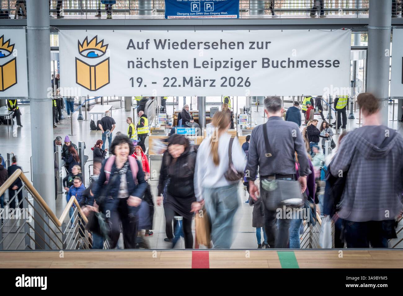 Letzter Tag der Buchmesse 2025. Hinweis auf die Messe 2026, welche vom ...
