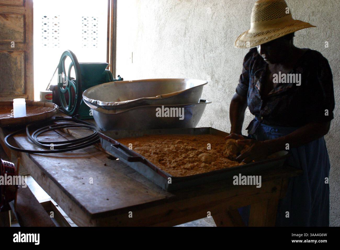 19 avril 2005 ; Papay, plateau Central, HAÏTI ; MADAME JUSTAME roule ...