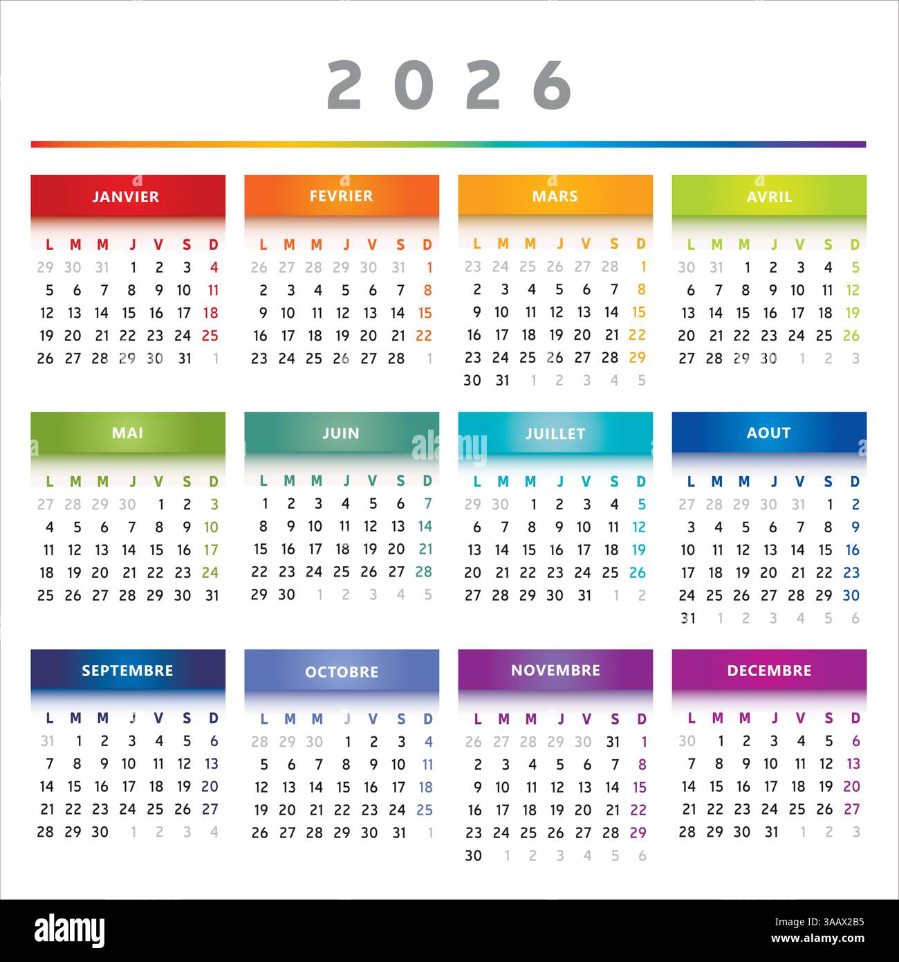 Calendrier 2026 français Banque de photographies et d’images à haute ...
