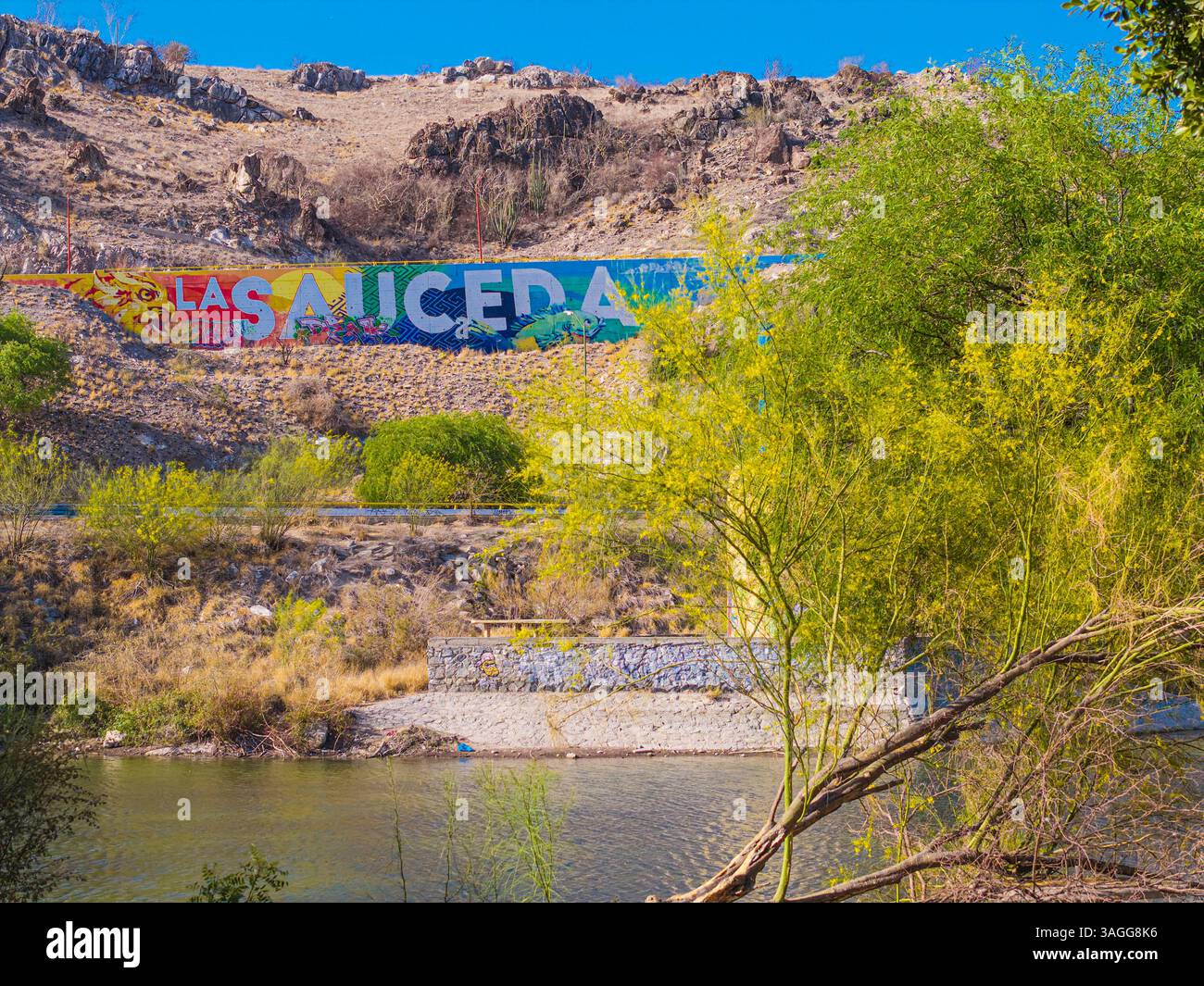 Lettres monumentales de la forêt urbaine de la Sauceda à Hermosillo, Mexique. Zone humide et ...