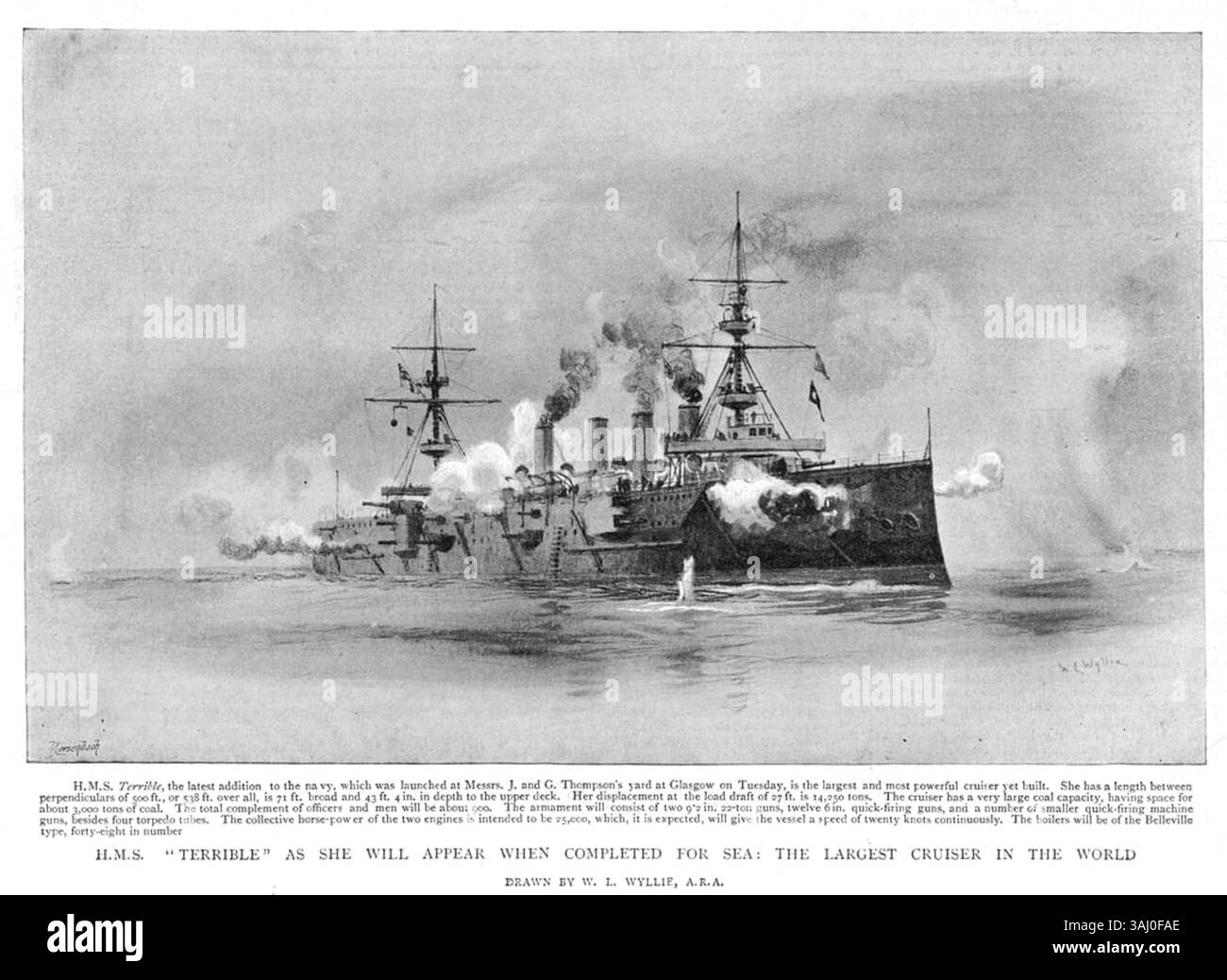 Cette gravure sur bois de 1895 illustre l'apparence attendue du HMS ...