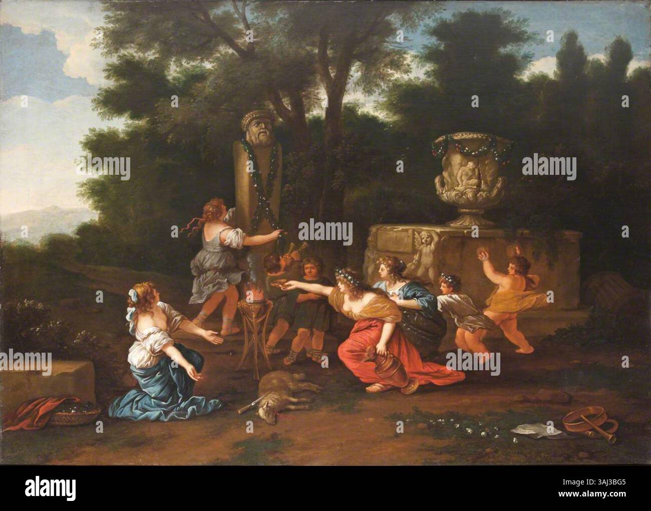 Une peinture de l'école romaine italienne représentant Maenads et Putti ...