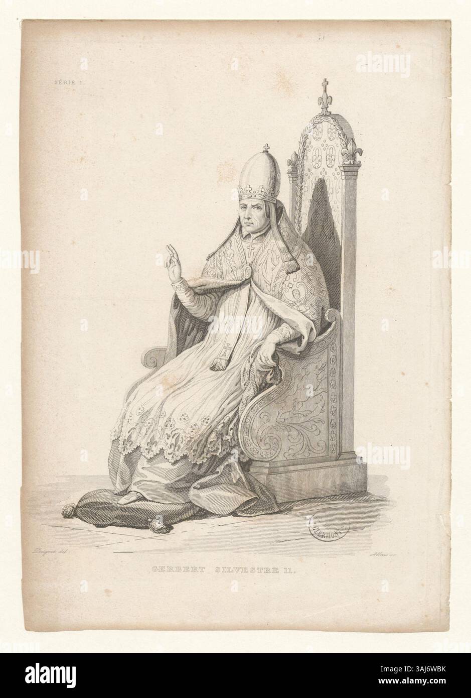 Cette estampe représente Gerbert Silvestre II, une figure historique ...