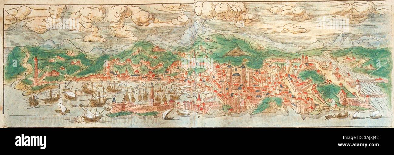 La carte gravée sur bois de Sebastian Münster de Gênes, tirée de sa ...