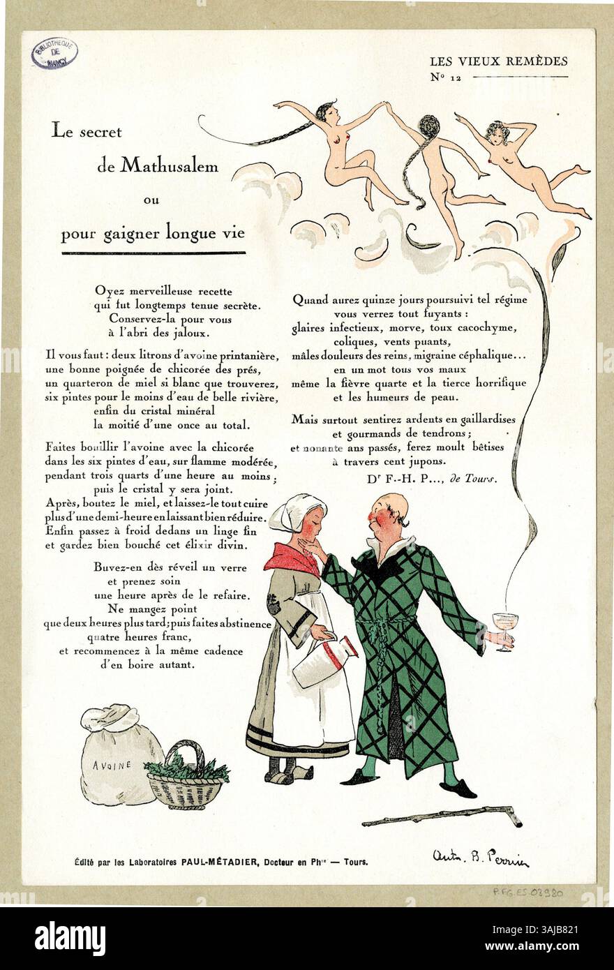 Une estampe de 1900 à 1950 intitulée 'le secret de Mathusalem ...