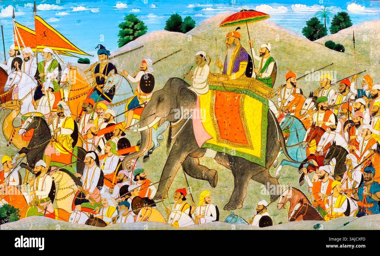 The painting depicts General Hari Singh Nalwa on an elephant with his ...