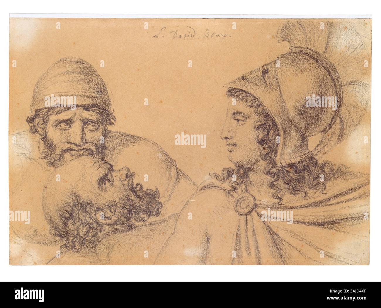 Le dessin à la craie de Jacques-Louis David de 1817, « guerrier casqué ...