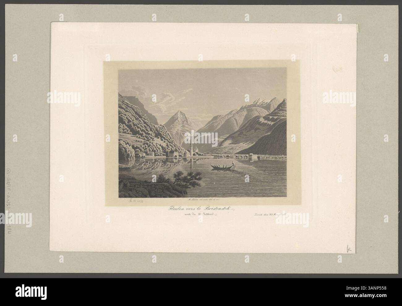 Cette estampe aquatinte de 1830 de Joseph Meinrad Kälin montre *Flüelen ...