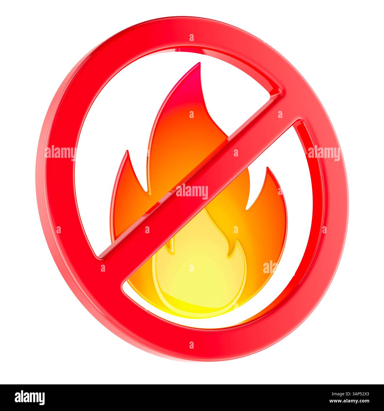 Icône de flamme de feu avec signe interdit, symbole d'interdiction ...