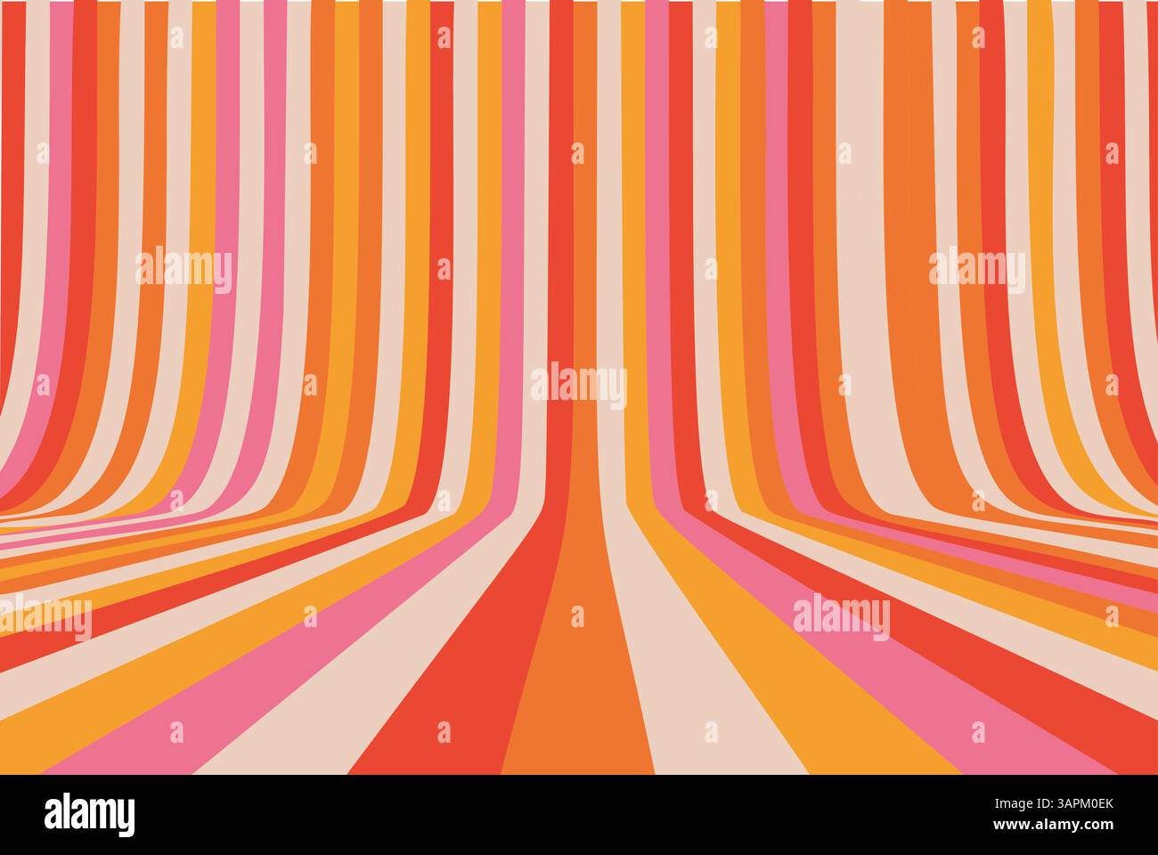 Retro Vintage Line fond de 70s motif de couleur. Perspective Stripe Rainbow Abstract 1970s ...