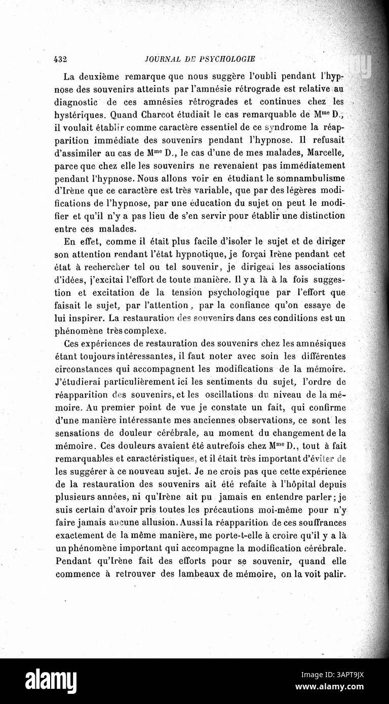Ce travail de P. Janet examine l’amnésie et la dissociation des ...