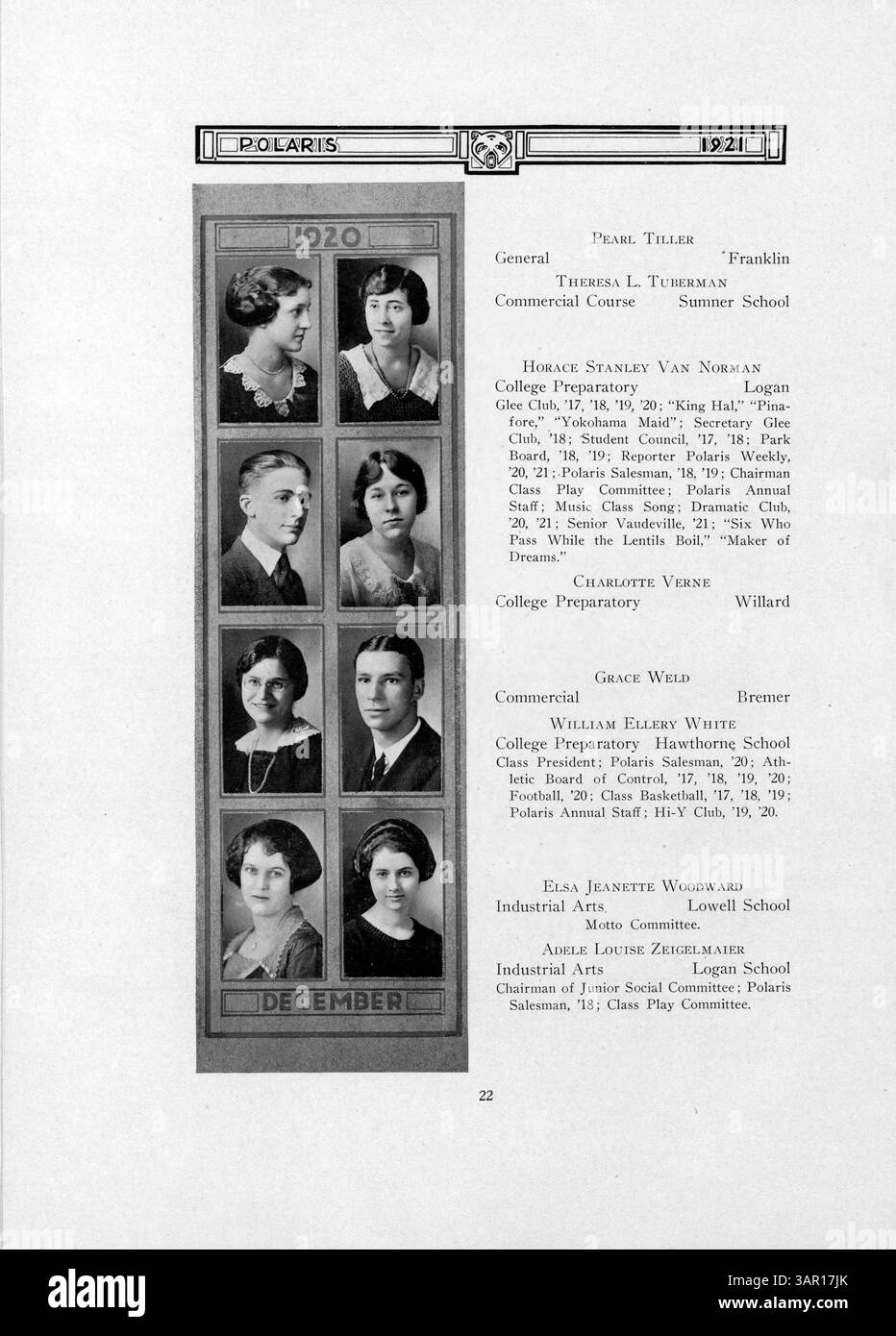 Le North High School Yearbook 1921, intitulé « Polaris », documente la ...