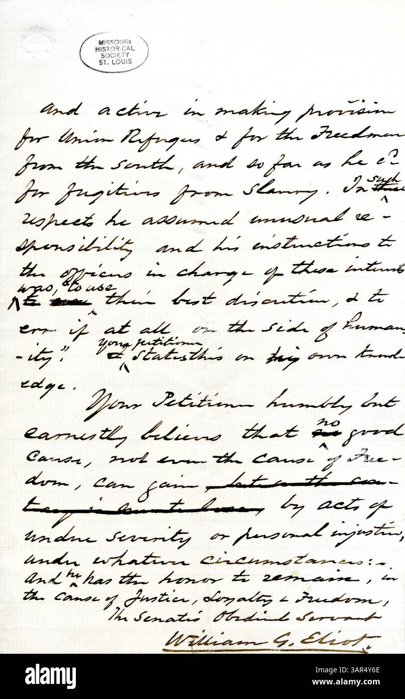 Dans une lettre au Sénat, William G. Eliot demande la confirmation de J ...