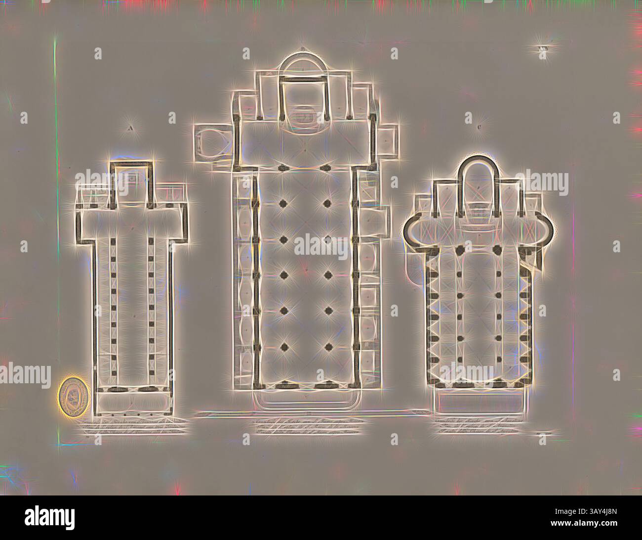 Une représentation abstraite de trois structures distinctes, avec des ...