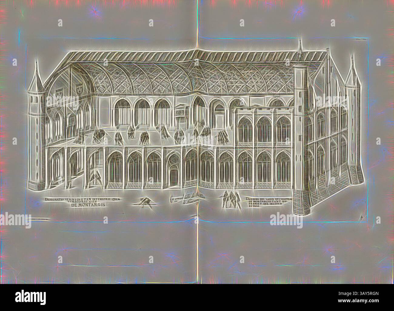 Une illustration architecturale détaillée d'un grand bâtiment ...
