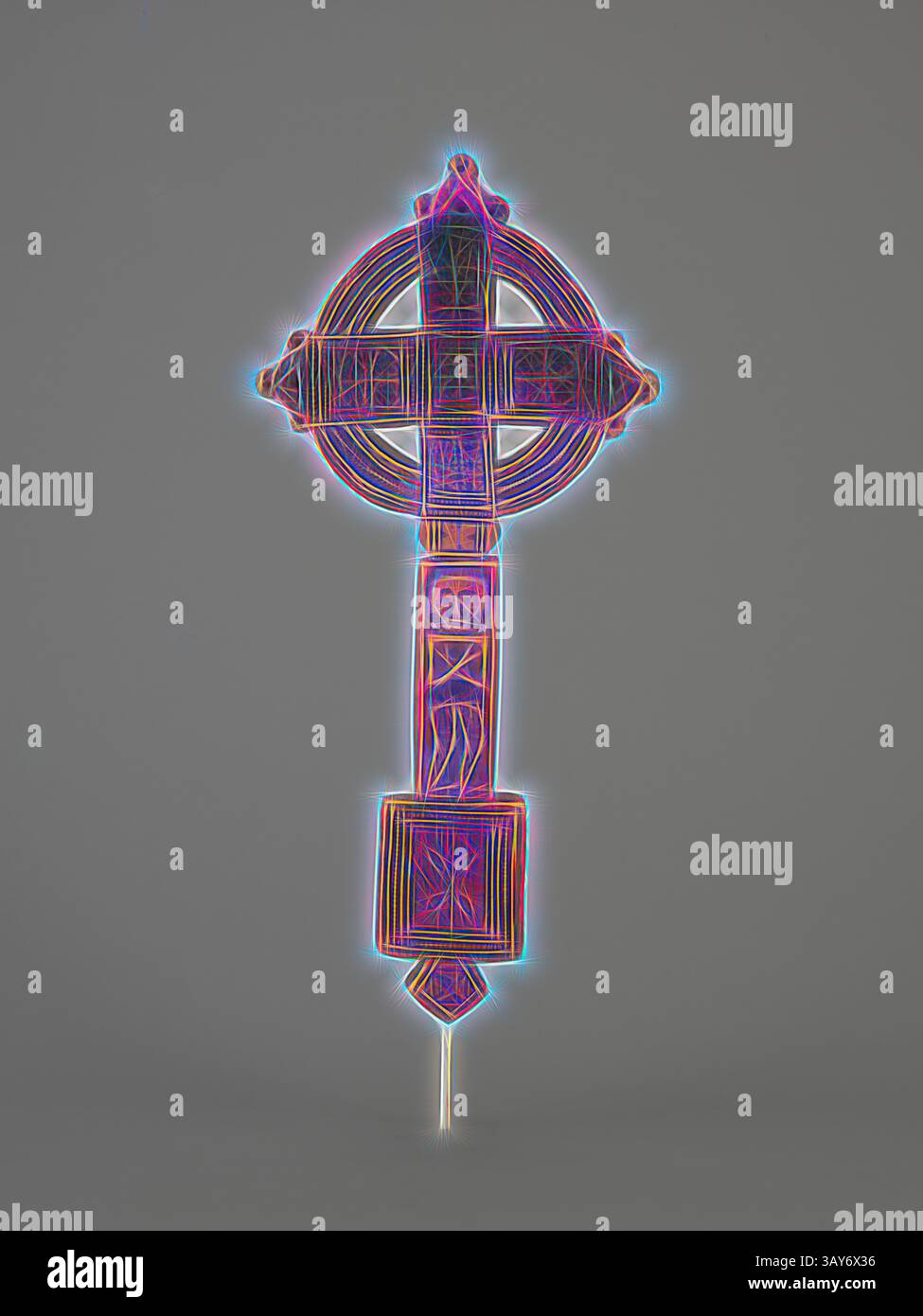 Une croix stylisée avec des motifs et des symboles complexes, rayonnant ...