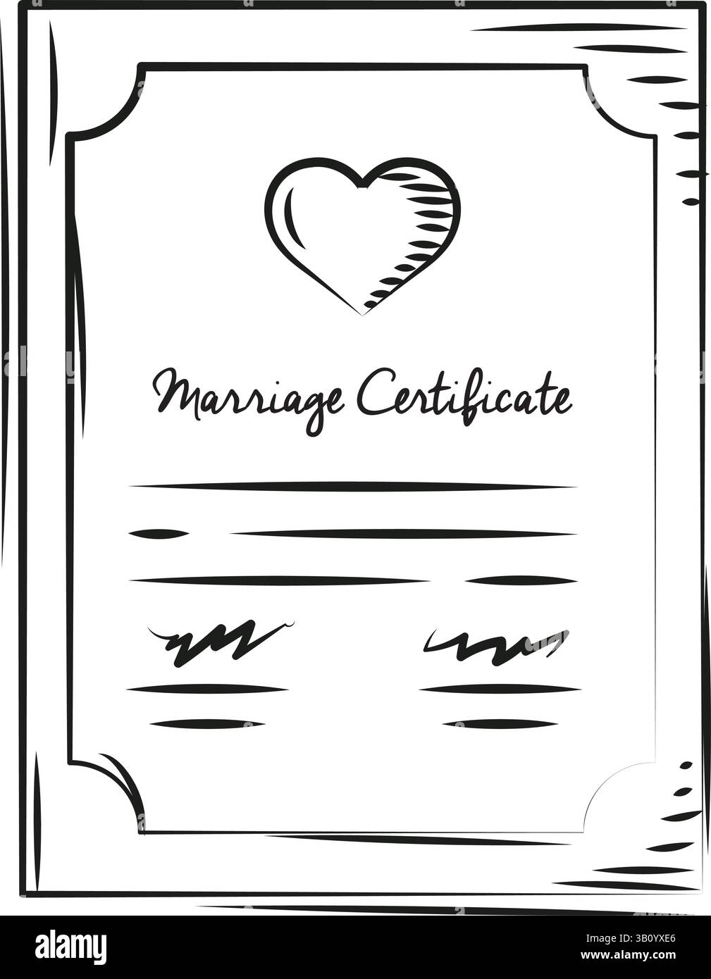Croquis de certificat de mariage. Illustration vectorielle Image Vectorielle Stock - Alamy