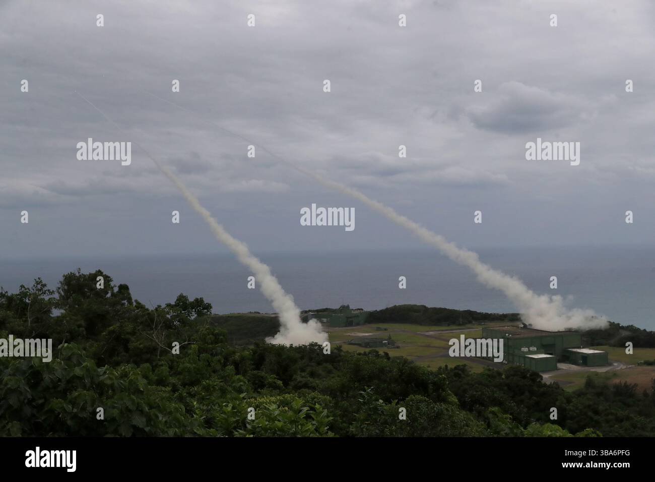 Rocket practice rounds are launched from M142 High Mobility Artillery ...